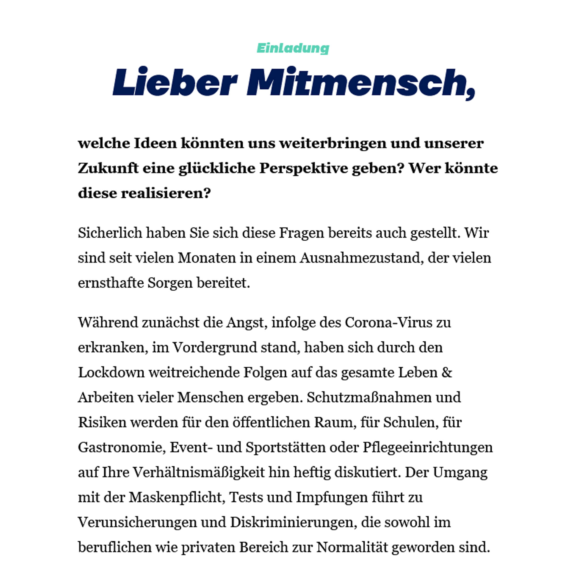 Appell an Mitmenschen — Let’s freestart!